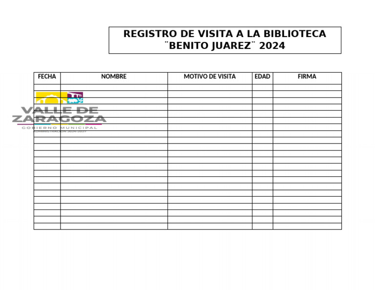 Registro de Biblioteca de Visitas | PDF