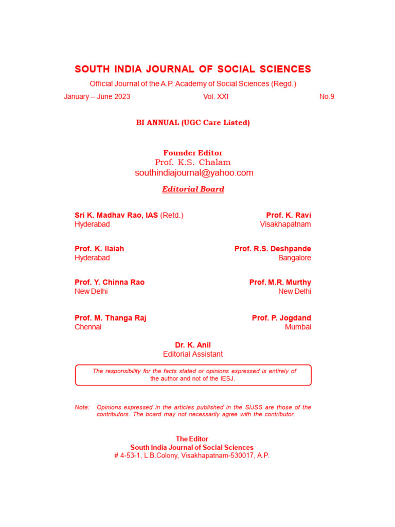 Full PDF South India Journal of Social Sciences - 11 | PDF | Employee ...