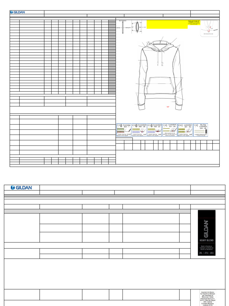 001 Garment Specification 18500 | PDF | Seam (Sewing) | Textiles