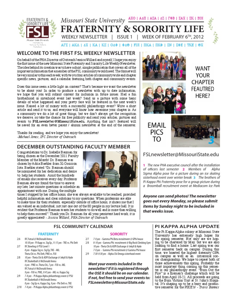 Missouri State Fraternity and Sorority Life Weekly Newsletter - Issue 1 ...