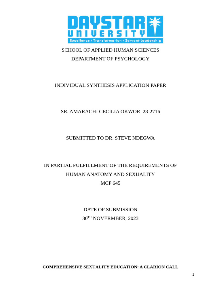 Individual Synthesis Application Paper Pdf Sex Education Sexual Intercourse