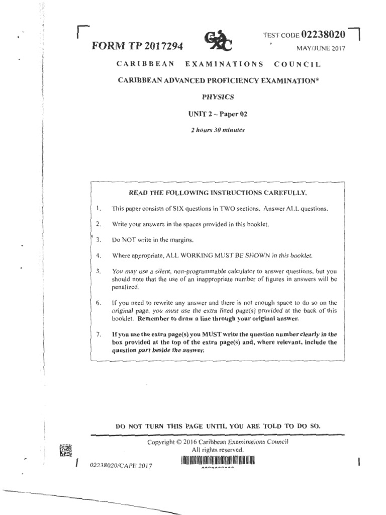 2017 CAPE Physics, Unit 2, P02 | PDF | Capacitance | Capacitor