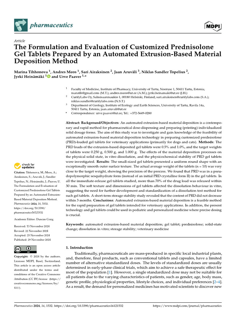 The Formulation and Evaluation of Customized Prednisolone Gel Tablets ...