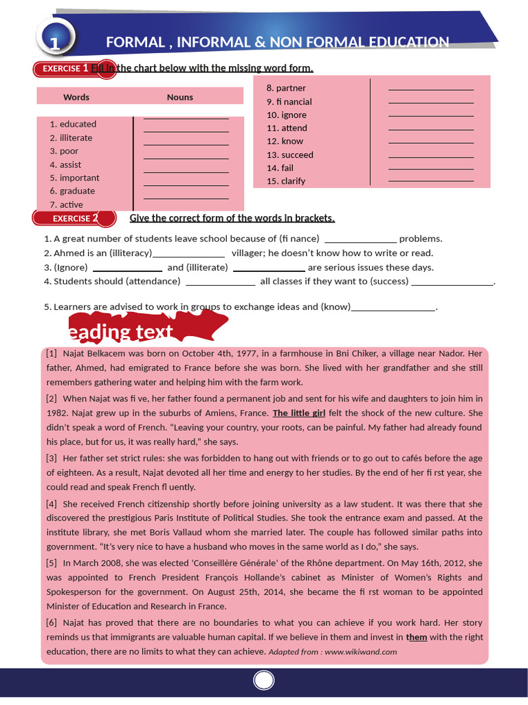 2BAC - Unit 3 Formal Informal and Non Formal Education | PDF