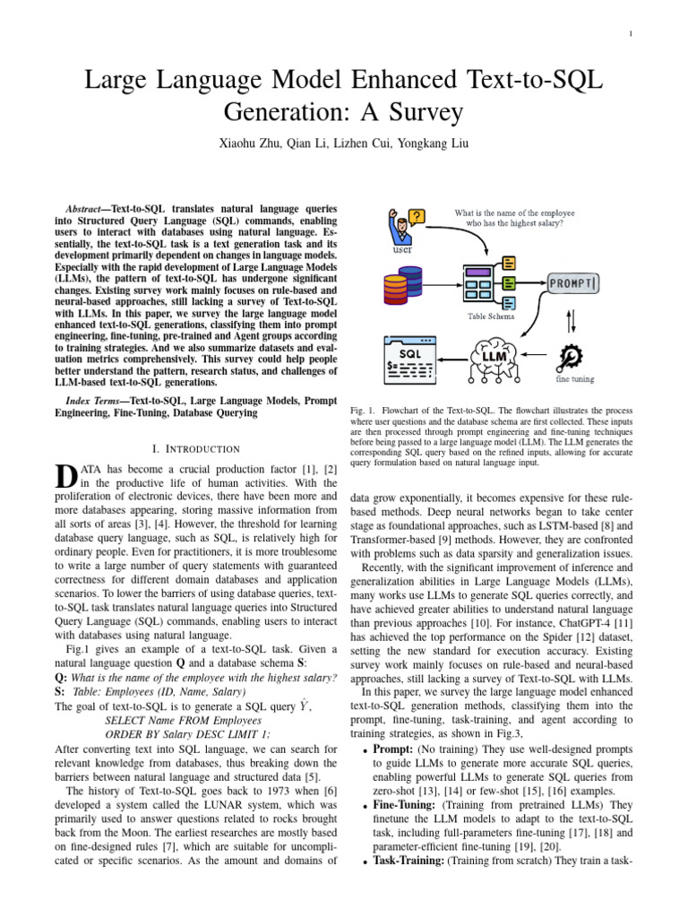 Large Language Model Enhanced Text To Sql Generation A Survey Pdf Databases Sql
