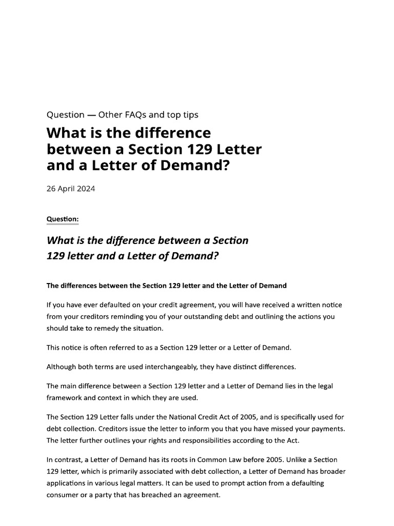 Diff s129 & letter of demand | PDF