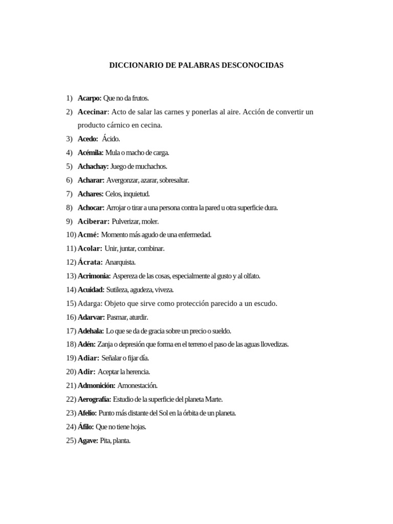 Diccionario de Palabras Desconocidas | PDF