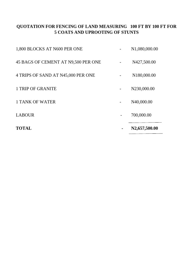 Land Fencing Cost Estimate | PDF