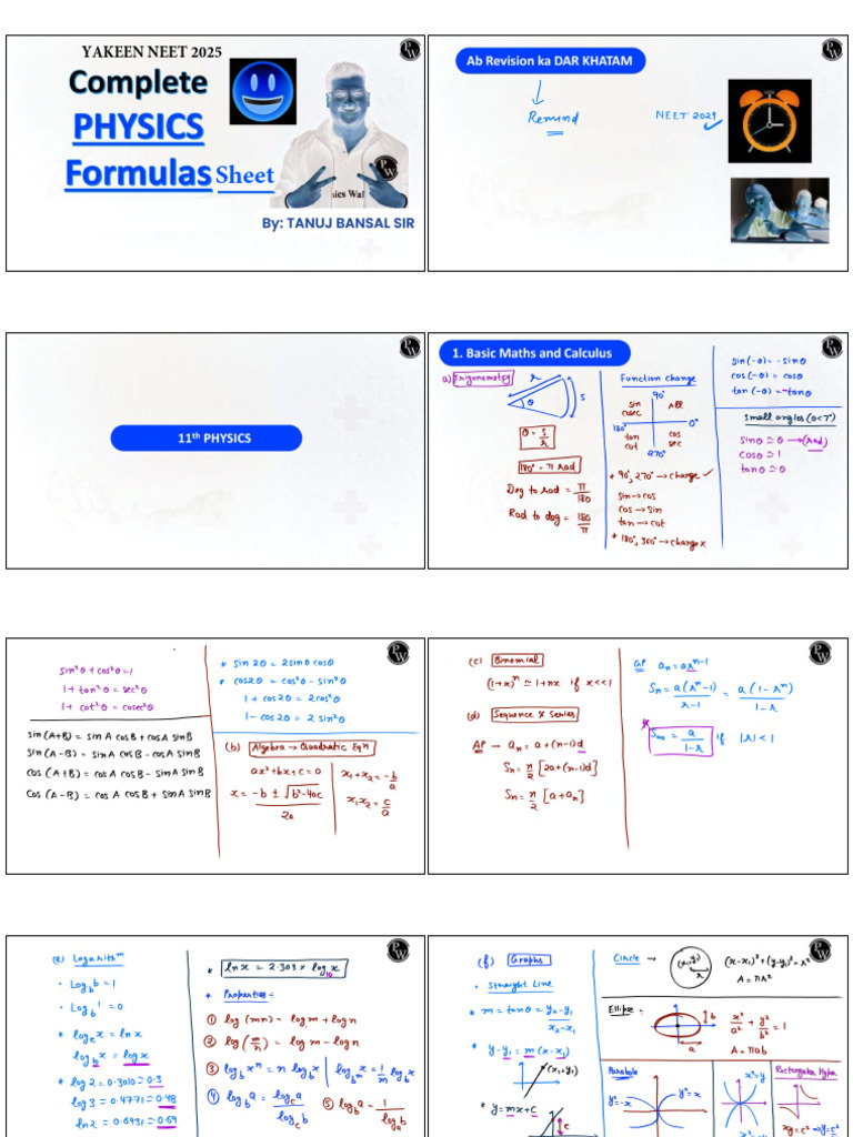 Physics - Formulas - Formulas - Sheet - Only - PDF - Yakeen - NEET ...