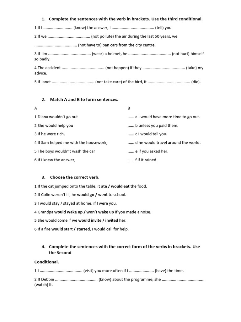 CONDITIONALS Exercises With Answer Key | PDF