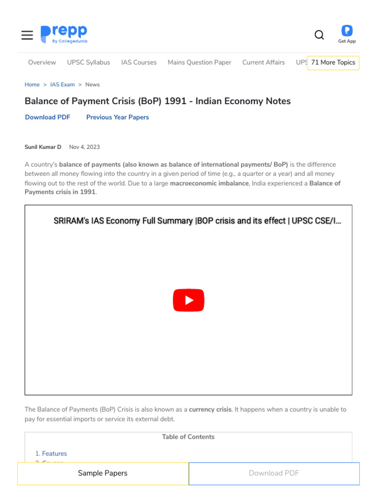 India’s 1991 Balance of Payments Crisis | PDF | Balance Of Payments ...