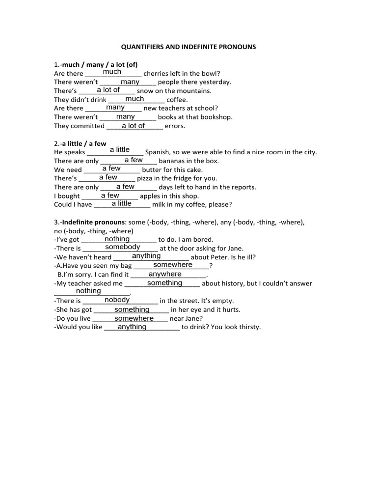Quantifiers and Indefinite Pronouns 1 | PDF
