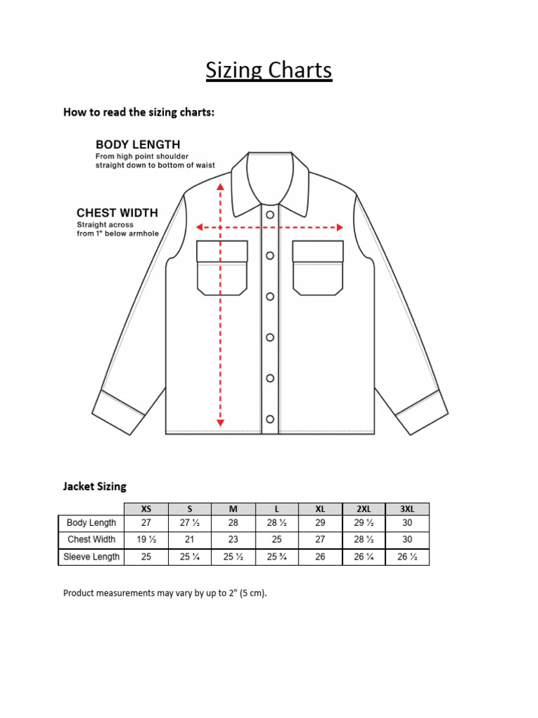 Jacket Sizing Charts | PDF