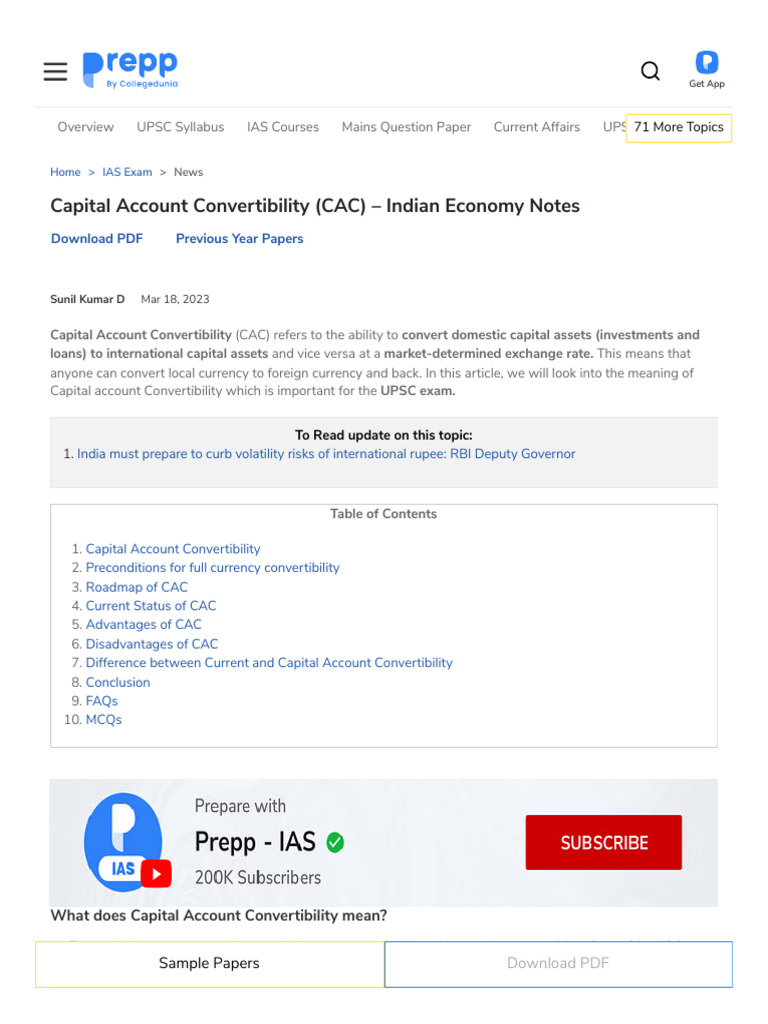 Understanding Capital Account Convertibility | PDF | Capital Account ...