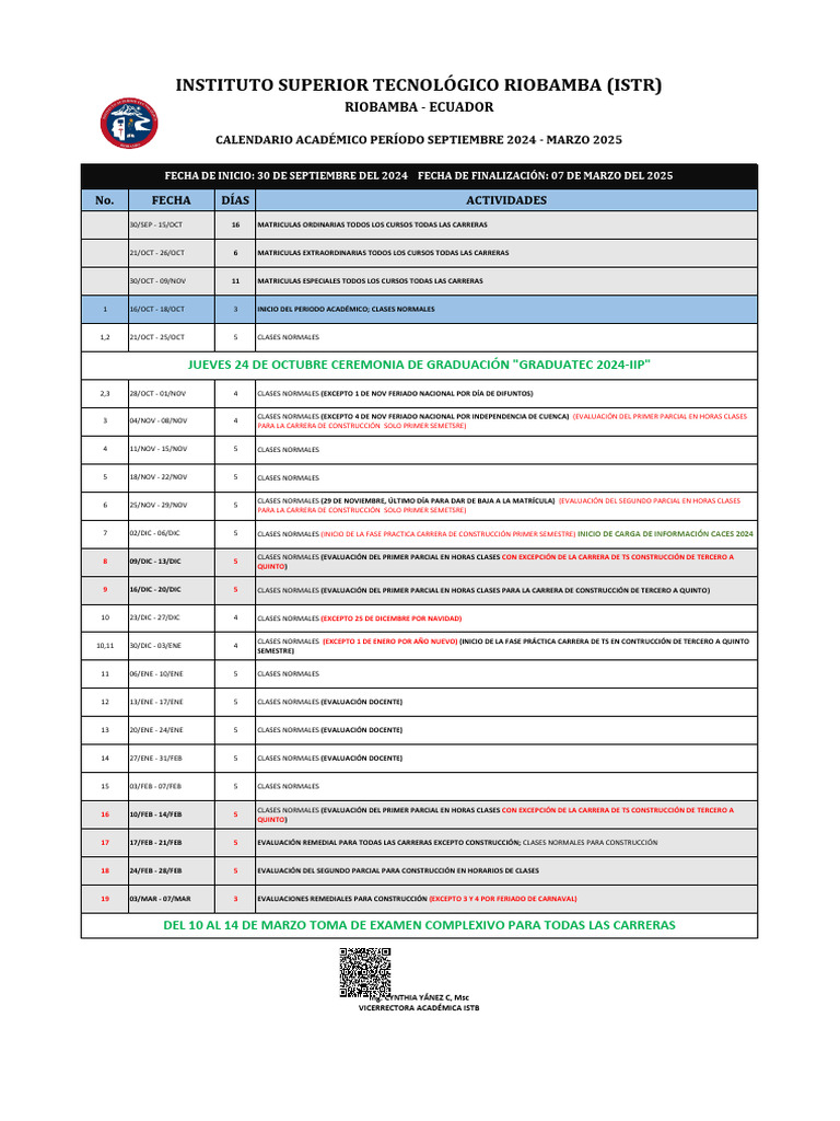 Calendario Academico 2024 - Ii - Istr-Signed | PDF