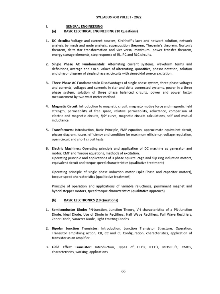 PULEET 2022 Engineering Syllabus | PDF | Curvature | Beam (Structure)