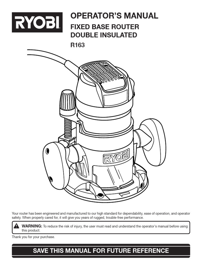 Ryobi R163 Router Manual | PDF | Alternating Current | Safety