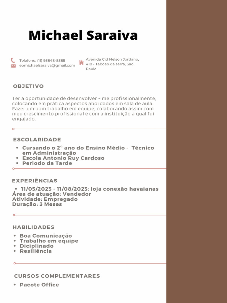 CURRÍCULO Michael Saraiva 20240725 145411 0000 | PDF