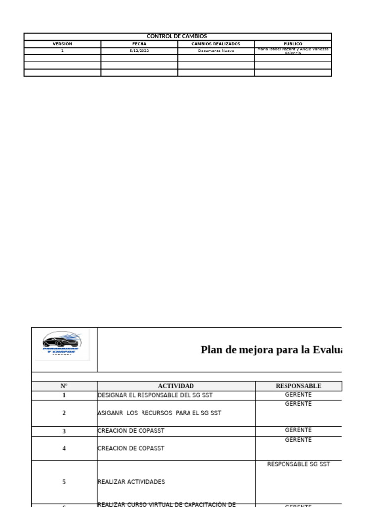 RC-017 Plan de Mejora para La Evaluación de Estándares Mínimos SGSST | PDF | Medicina