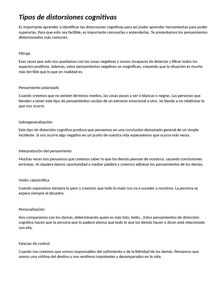 Tipos de Distorsiones Cognitivas | PDF | Pensamiento | Falacia