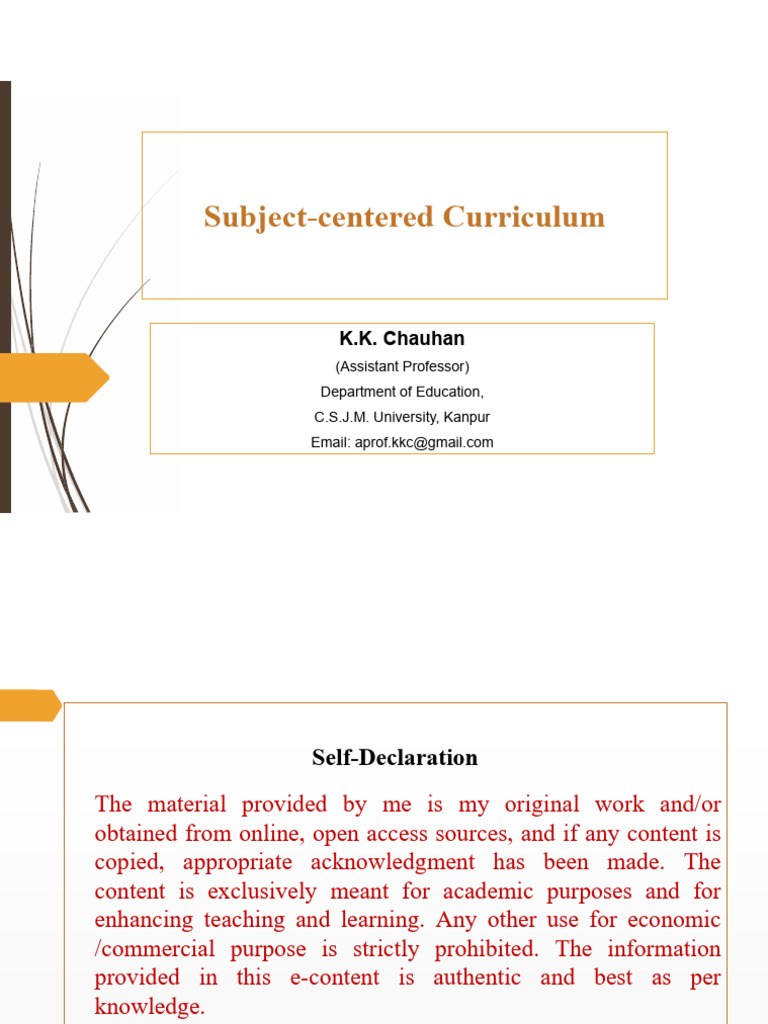 Subject-Centered Curriculum Guide | PDF | Curriculum | Learning