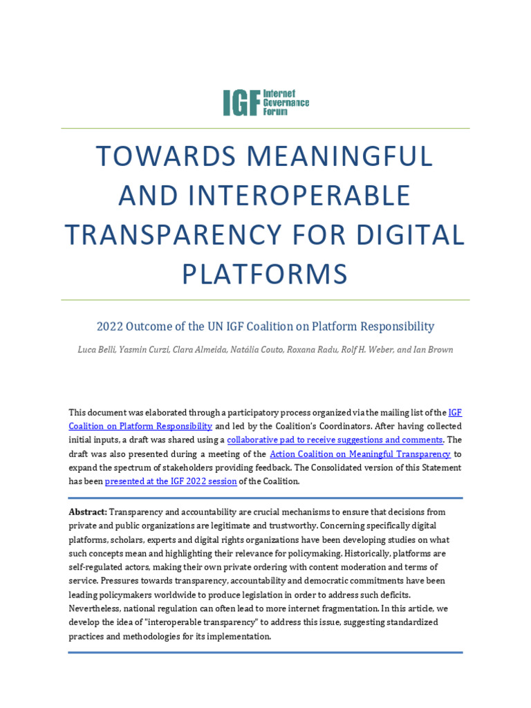 Towards Meaningful and Interoperable Transparency For Digital Platforms ...
