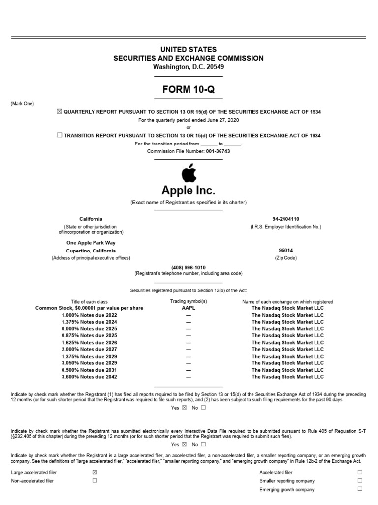 Apple Inc. Q3 2020 10-Q Report | PDF | Equity (Finance) | Dividend