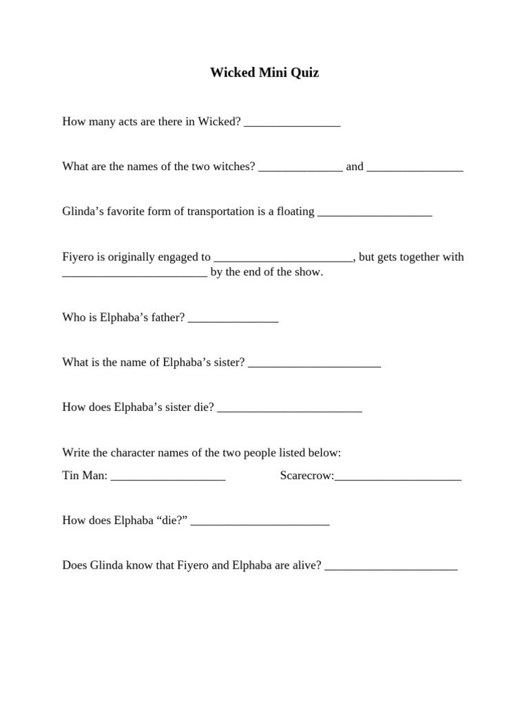 Wicked Mini Quiz | PDF
