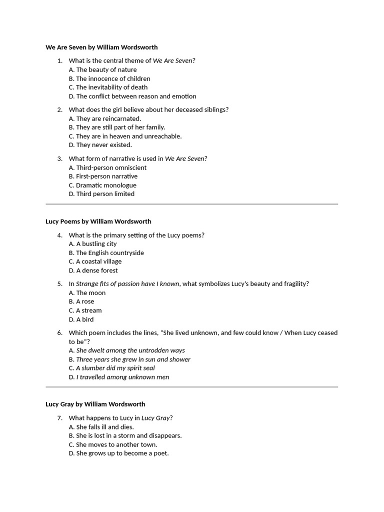 Romantic Poetry Analysis Questions | PDF | Poetry