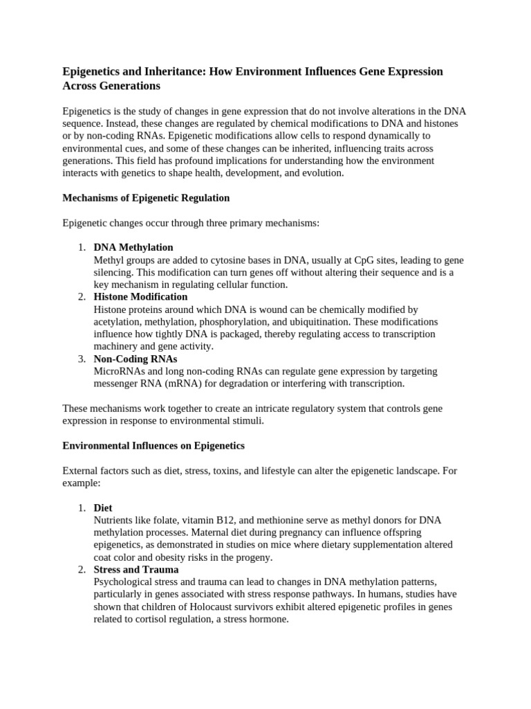 Epigenetics: Environment's Impact on Inheritance | PDF | Epigenetics ...