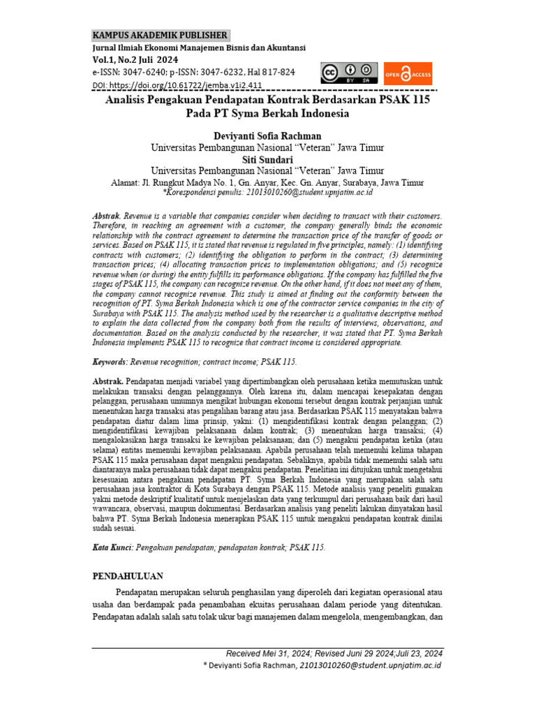 Analisis Pendapatan Kontrak PSAK 115 | PDF