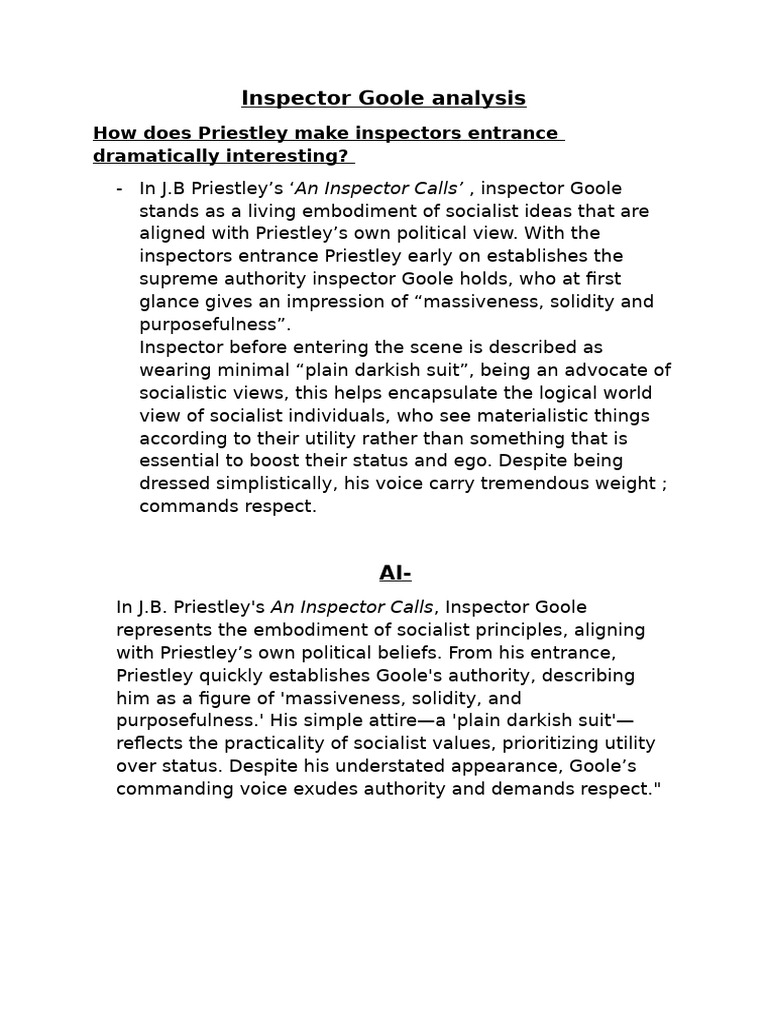 Inspector Goole analysis | PDF