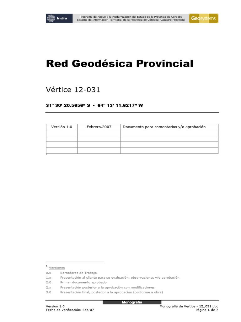 Vértice Geodésico 12-031 Córdoba | PDF | Medida Geométrica ...