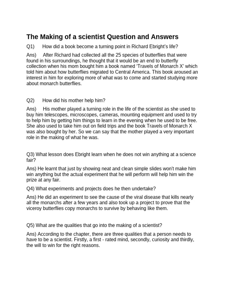The Making of A Scientist Question and Answers | PDF