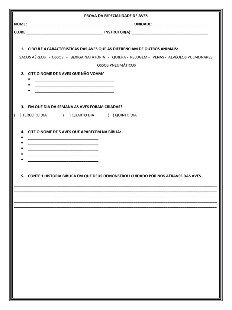 092 Prova Especialidade Aves | PDF | Aves | Ornitologia