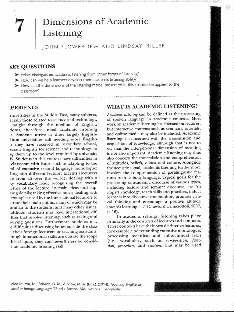 Dimensions of Academic Listening - John Flowerdew and Linsay Miller | PDF