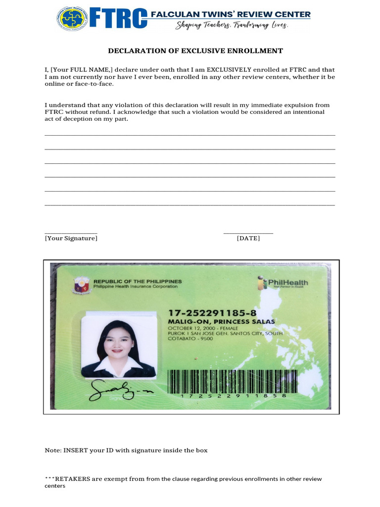 1 FTRC Declaration of Exclusive Enrollment | PDF