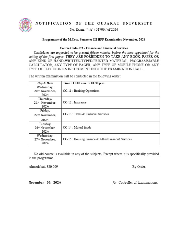 MCom Sem-III (Reg) HPP Fin & Fin Service-Dt.20!11!2024 | PDF