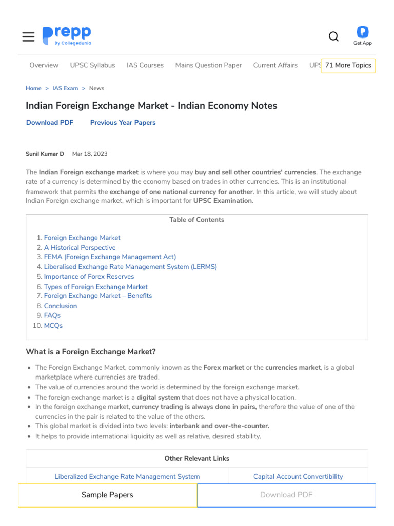 Indian Foreign Exchange Market Overview | PDF | Foreign Exchange Market ...