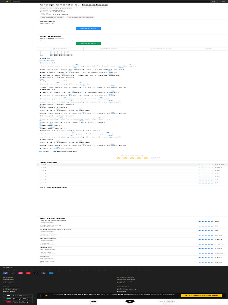 CREEP CHORDS by Radiohead | PDF | Song Structure | Songs