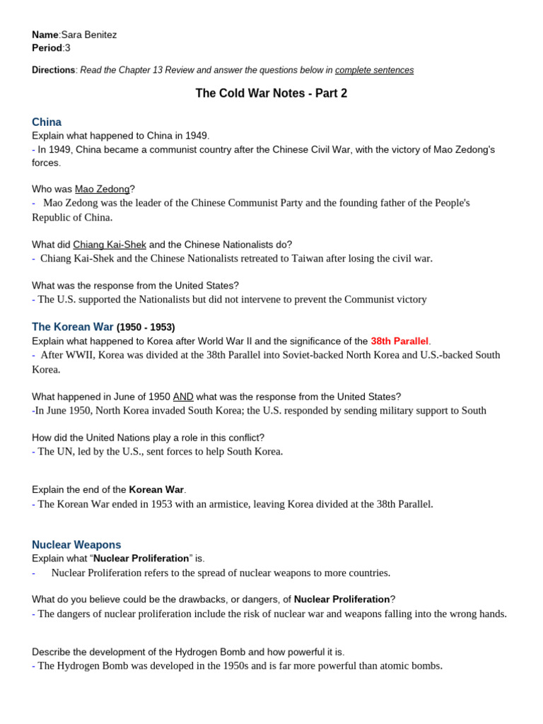 The Cold War Notes - Part 2 (2 | PDF | Mc Carthyism | Korean War