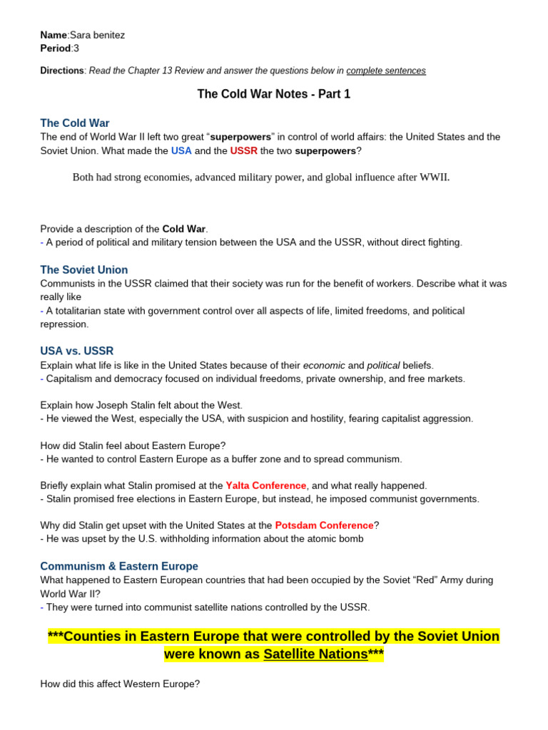 The Cold War Notes - Part 1 | PDF | Communism | Iron Curtain