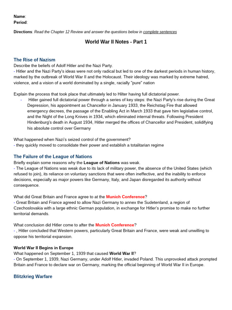 World War II Notes - Part 1 (1) Terminado | PDF | Blitzkrieg | Nazi Germany