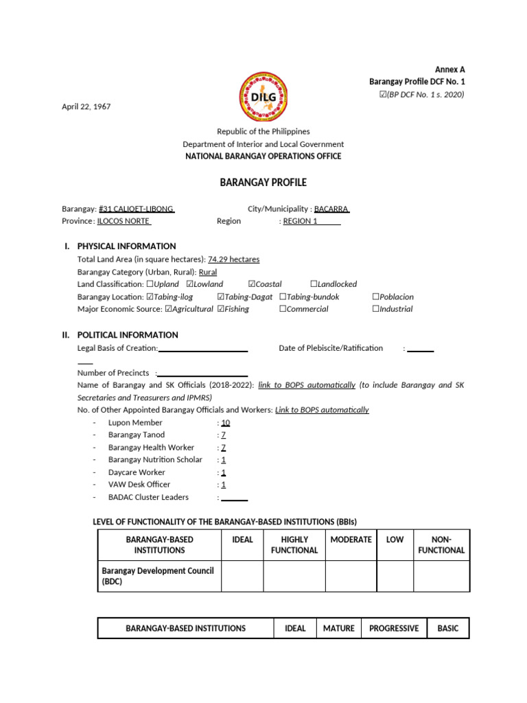 DILG Barangay Profile Format | PDF