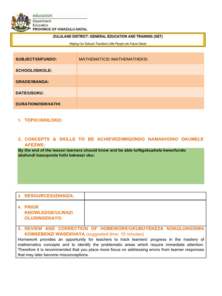 MTbBE Lesson Plan Template 2025. | PDF