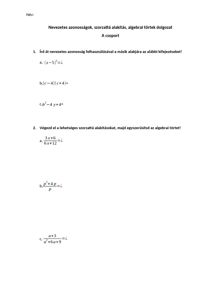 4nevezetes Azonosságok Pótdoga | PDF