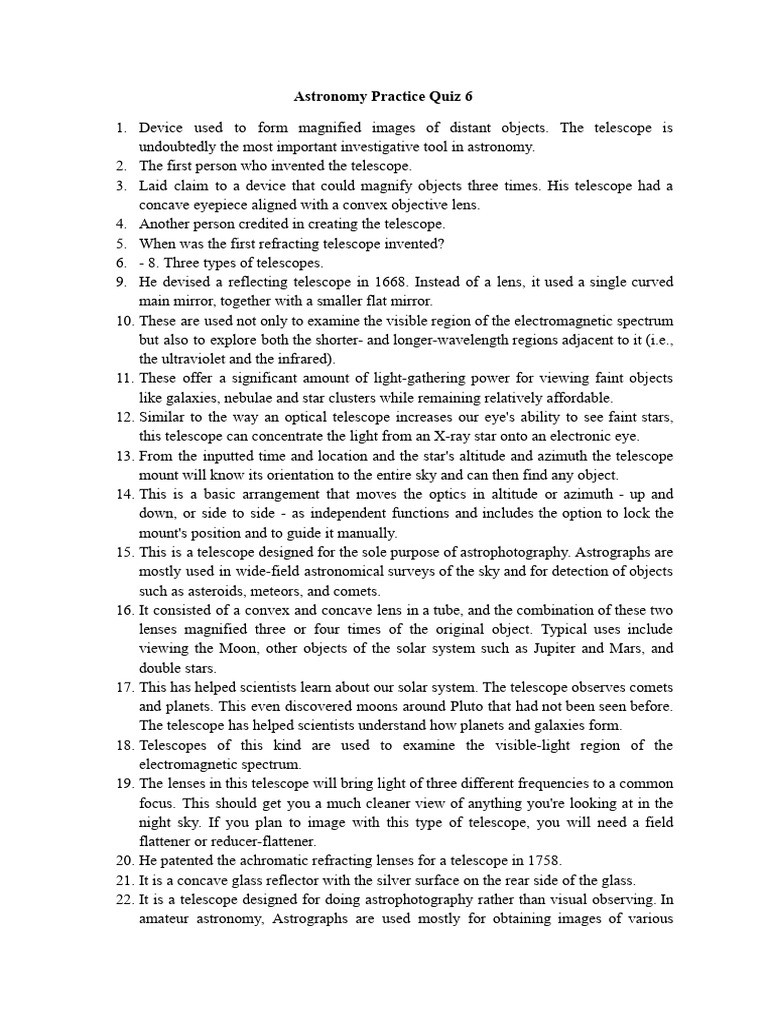 Astronomy Practice Quiz 6_Spectrometers | PDF | Telescope | Astronomy