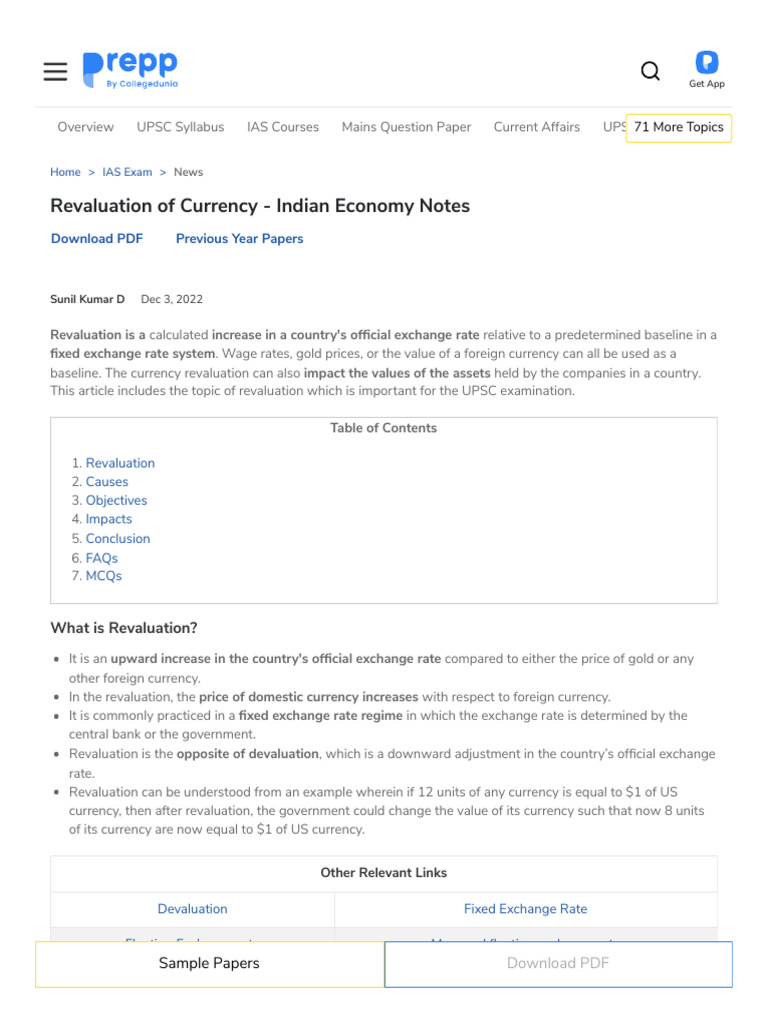 Revaluation of Currency - Indian Economy Notes | PDF | Devaluation ...
