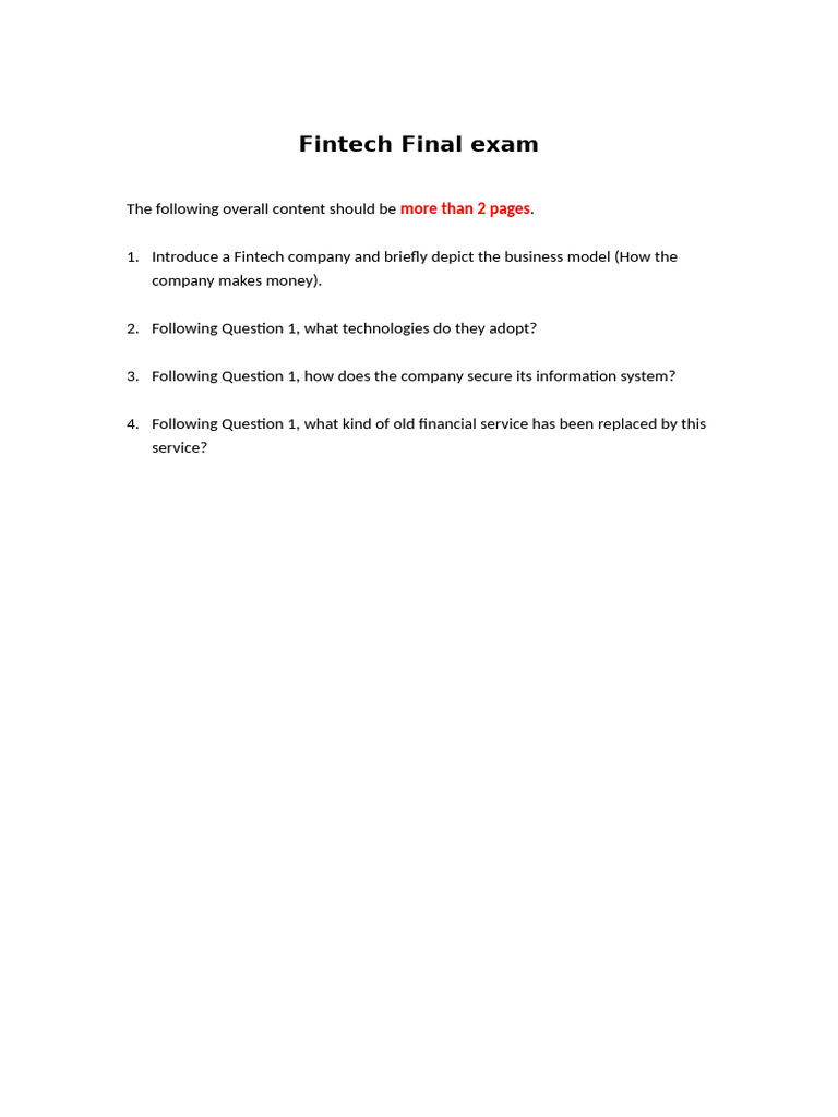 Fintech Final Exam | PDF