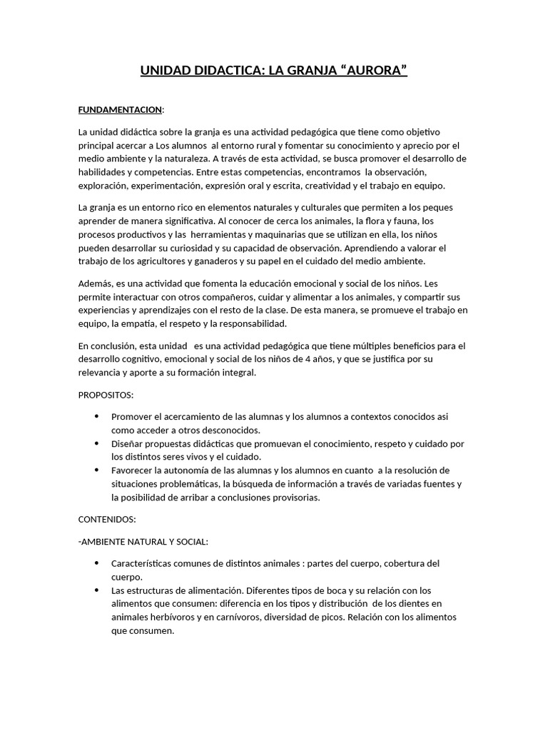 Unidad Didáctica sobre la Granja | PDF | Aprendizaje | Cognición